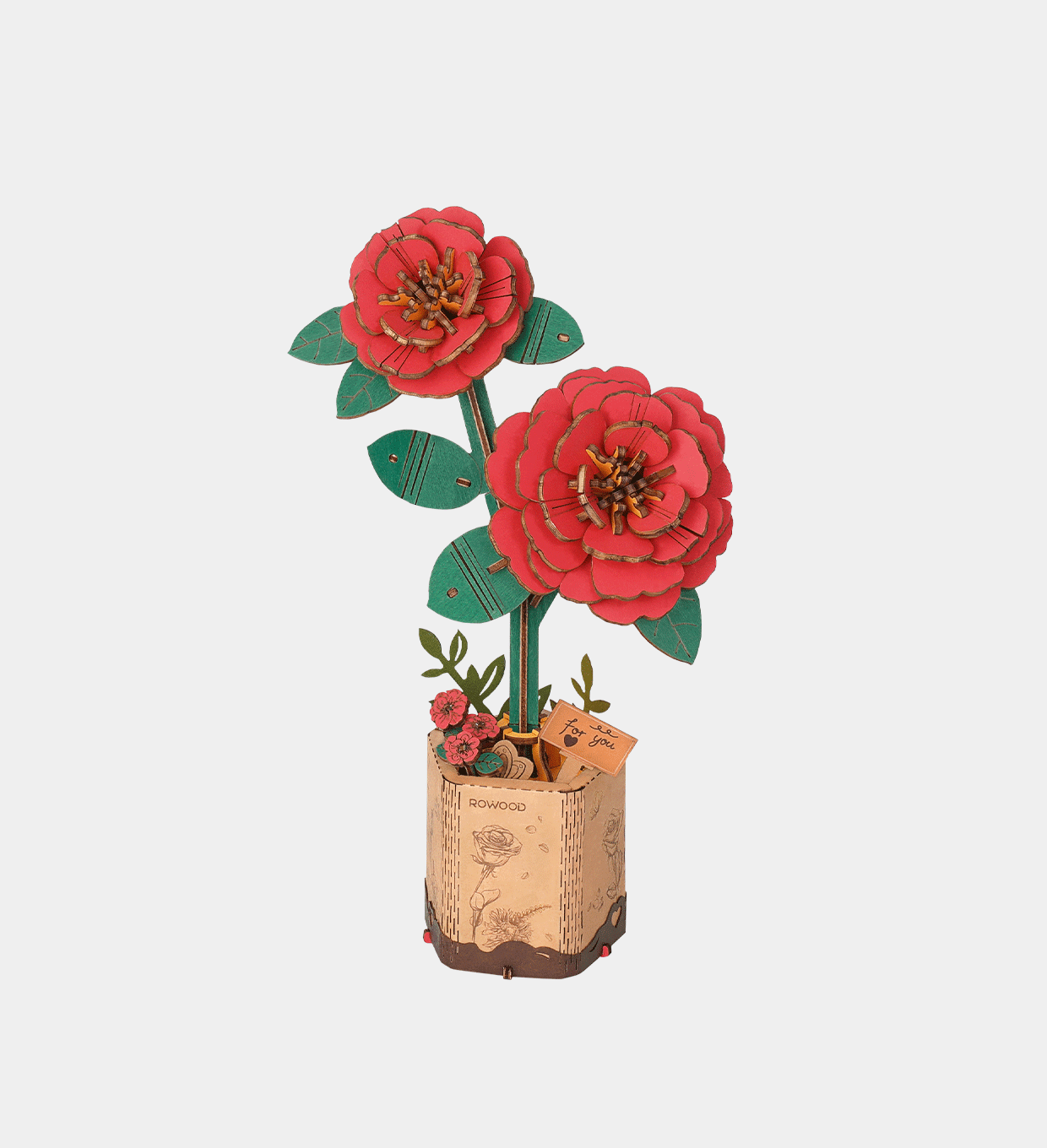 Rowood Red Camellia Wooden Model Flower Craft kit TW031